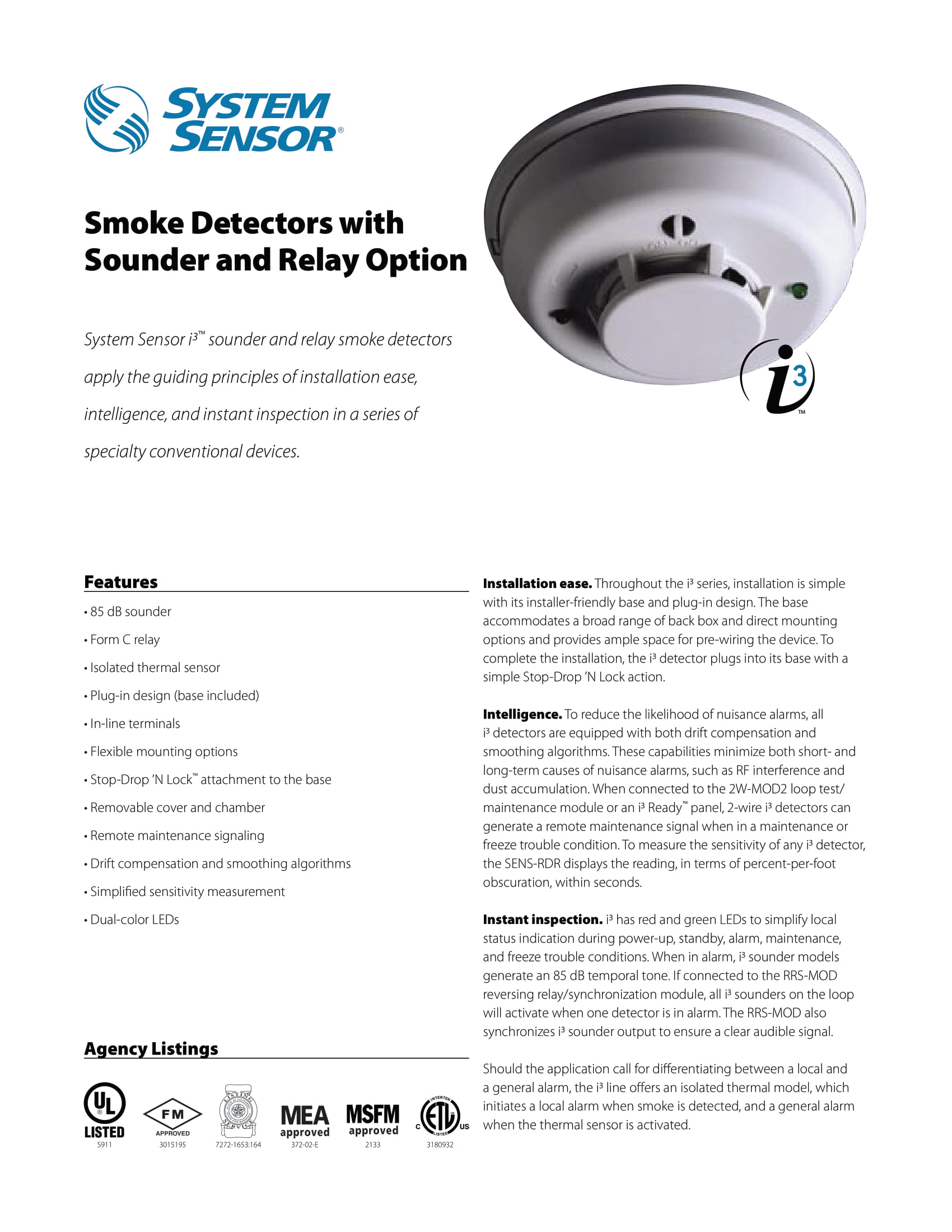 System System Sensor 2WTA-B 2-Wire Photoelectric Smoke Detector With Heat And Sounder Fire Alarm